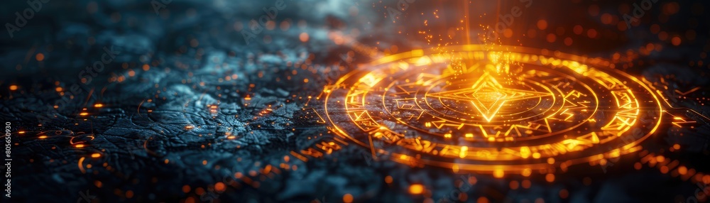 Glowing mystic rune on a dark background representing mystery and ...