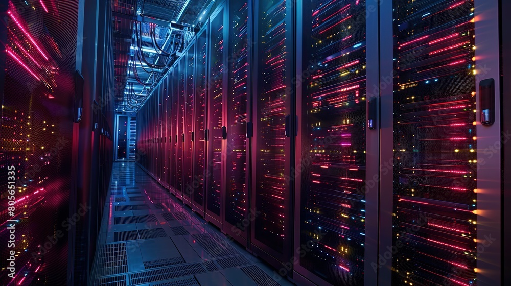 Data center rack server on server room, server room security, data ...