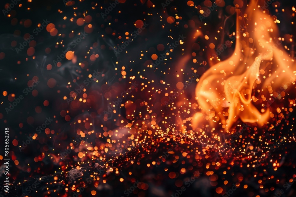 Fire embers particles over black background. Fire sparks background ...