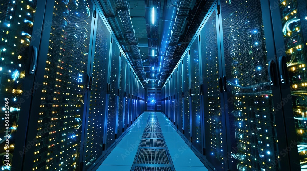 Data center rack server on server room, server room security, data ...