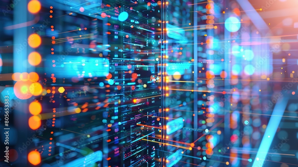 Data center rack server on server room, server room security, data ...