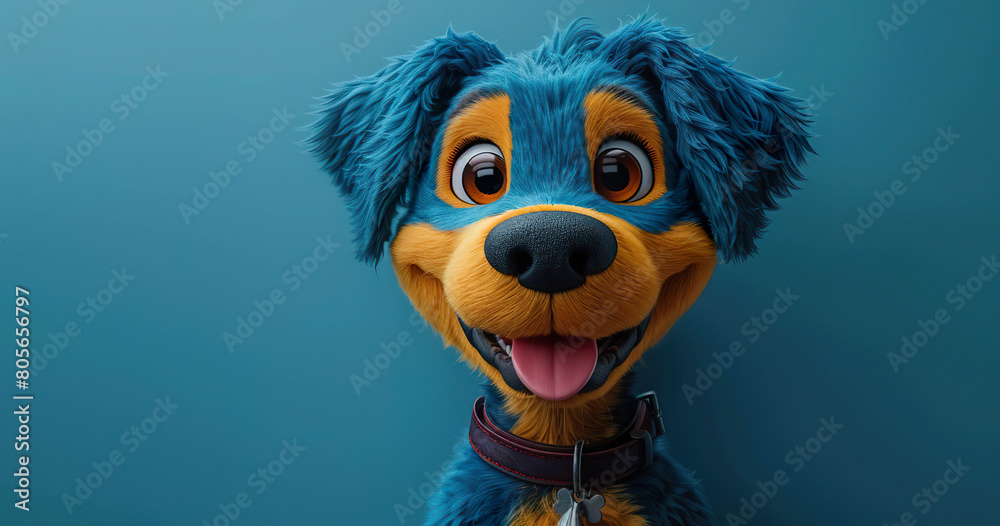 Playful Blue and Yellow Dog with Happy Expression on Turquoise ...