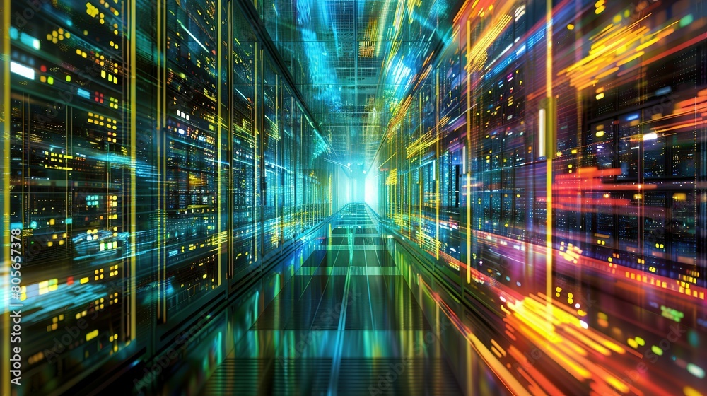 Data center rack server on server room, server room security, data ...