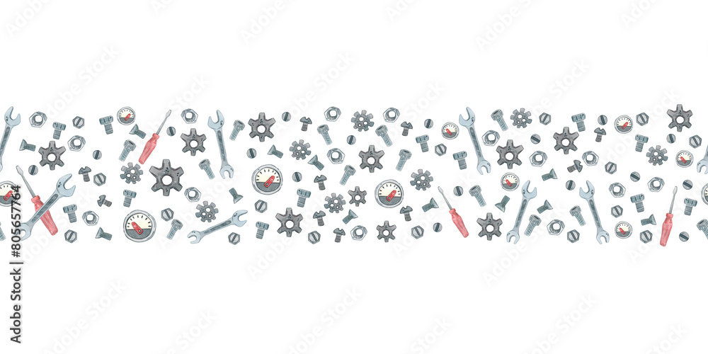 Poster Seamless border of gears, bolts, nuts – Wall Art | UkPosters