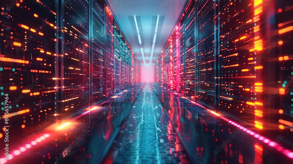 Data center rack server on server room, server room security, data ...