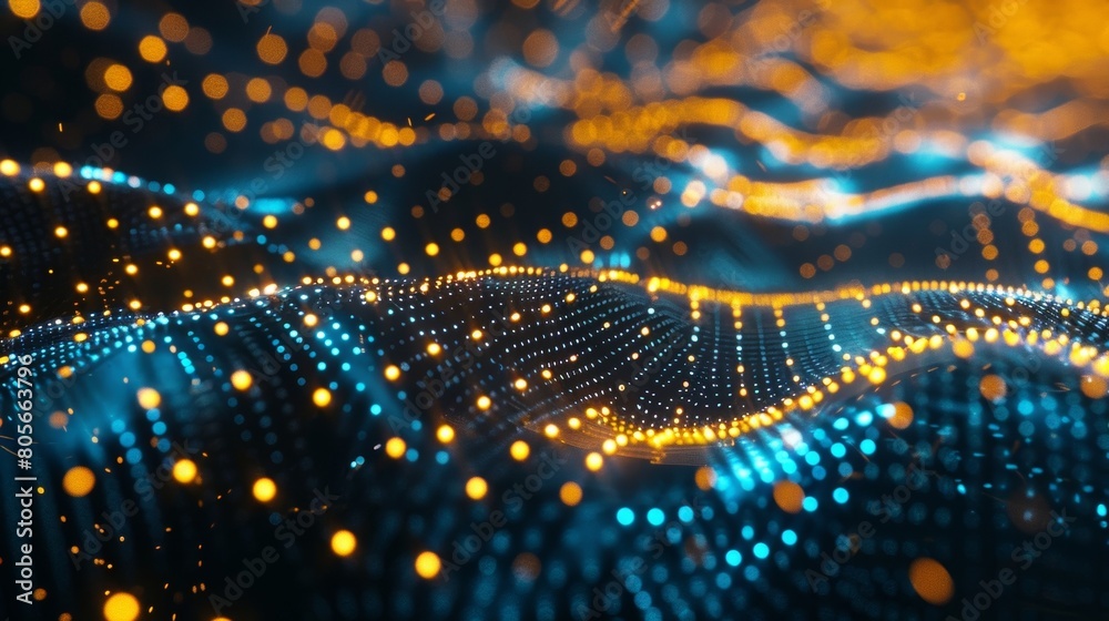 A closeup photograph of a secure quantum network with particles being used to encode and decode ...