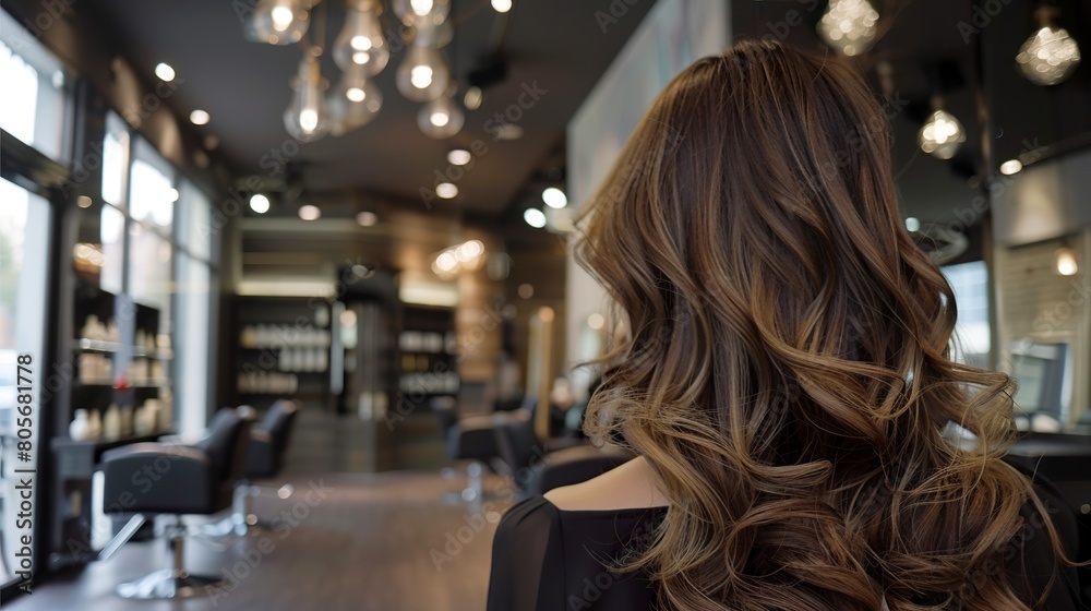 Portrait of a woman's hair in a modern hair salon. Attractive woman in ...