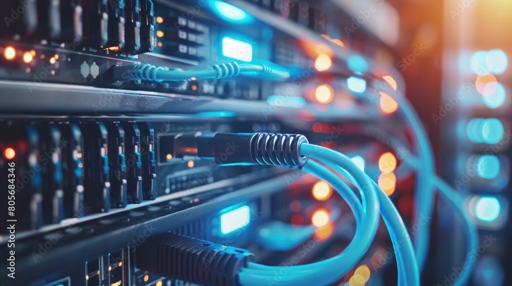 Network switch hub in rack cabinet and wire cable Stock Illustration ...