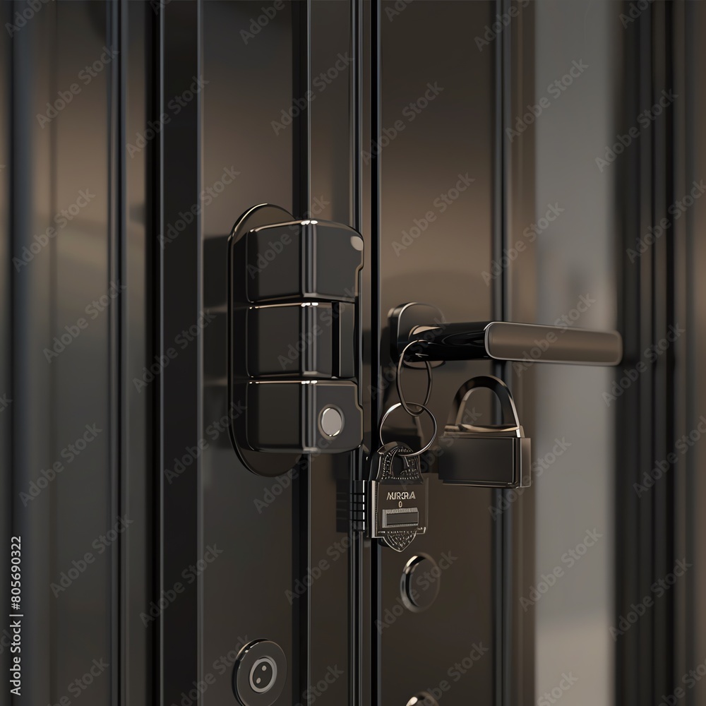 Professional 3D depiction of a key engaging with a door lock ...