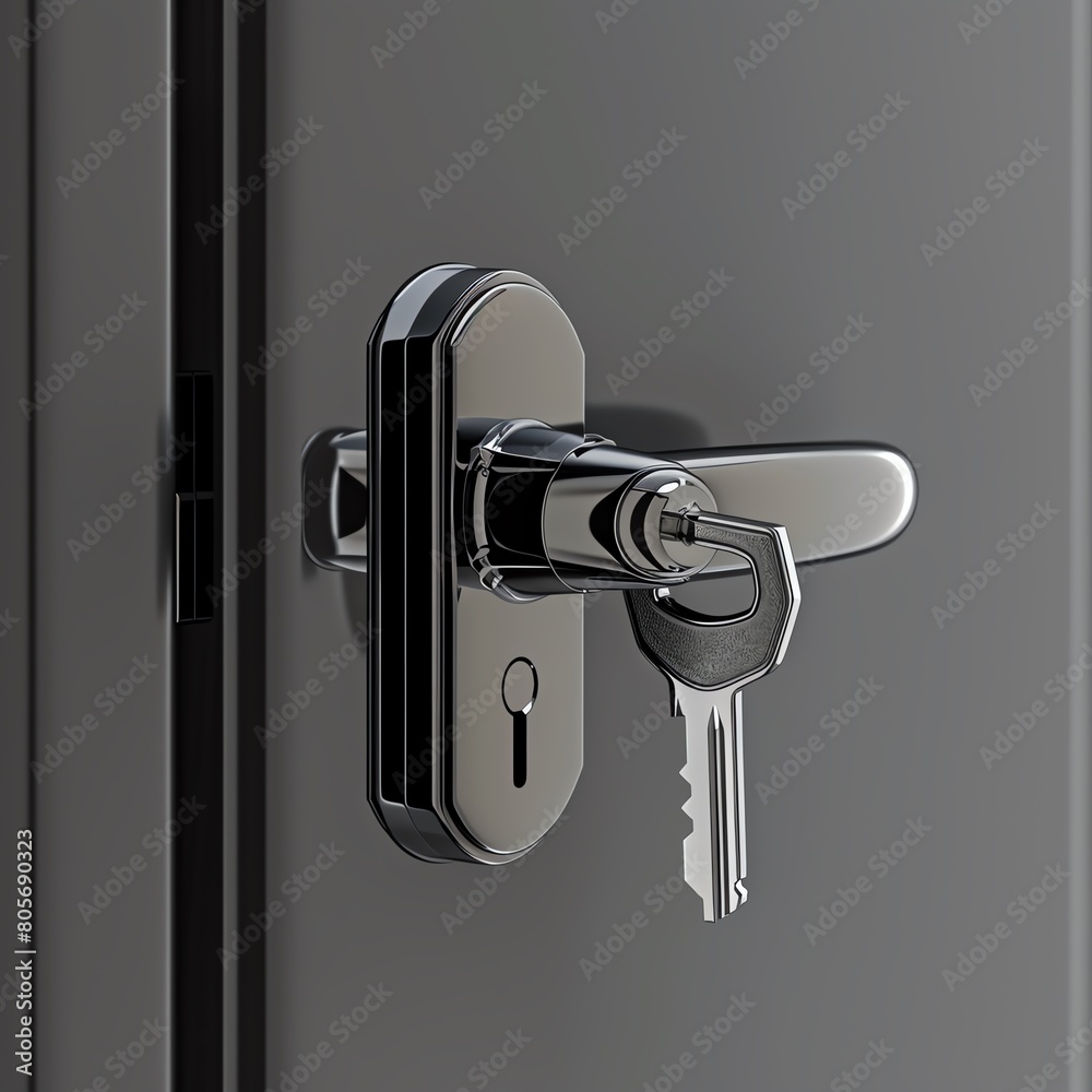 Foto de Professional 3D depiction of a key engaging with a door lock ...