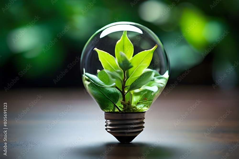 covered by fresh leaves, plants green background , green energy concept ...