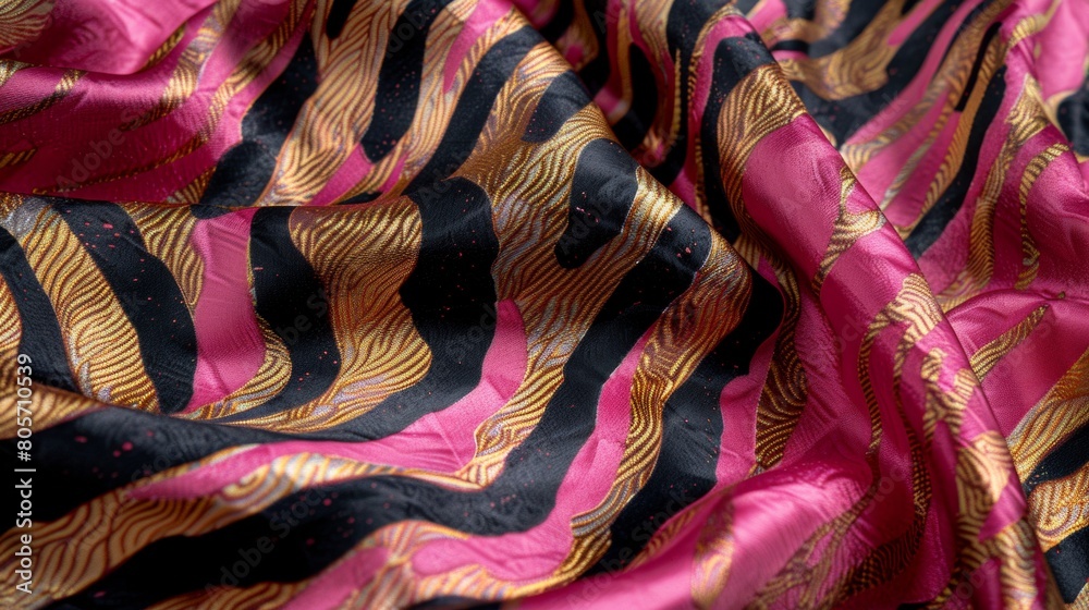 Pink and gold zebra print silk scarf with honeycomb pattern, digital ...