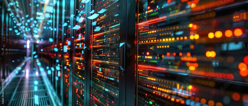 Data center rack server on server room, server room security, data ...