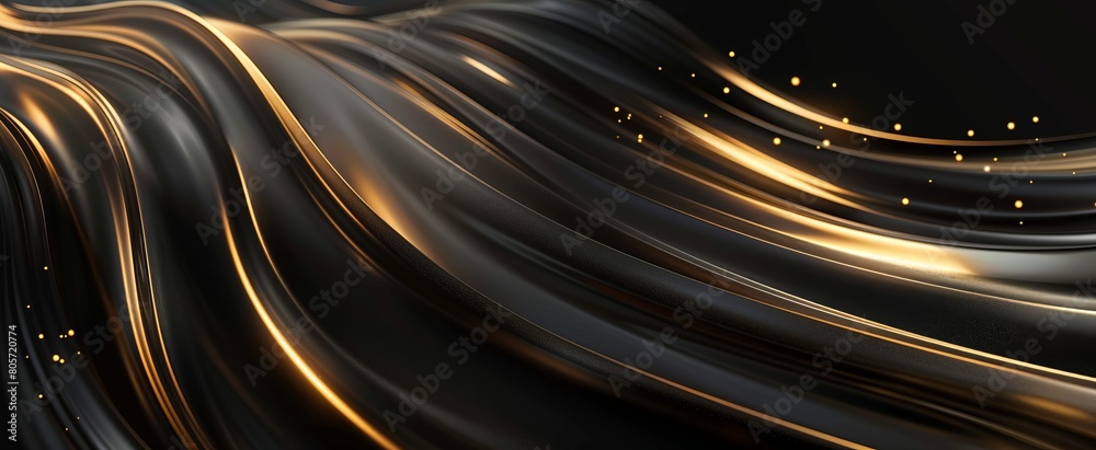 Striking black and gold lines intersect in an abstract design, creating ...