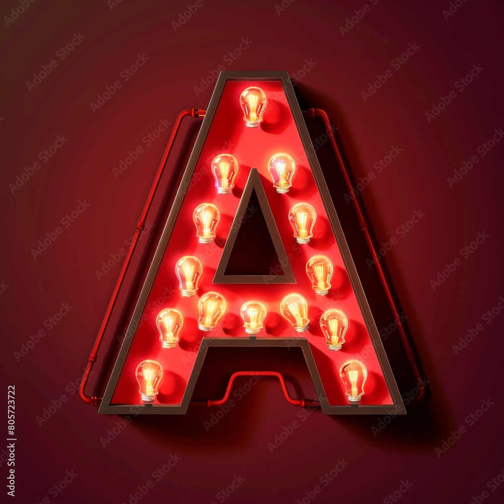 3d light bulb alphabet with red frame isolated on dark red background ...