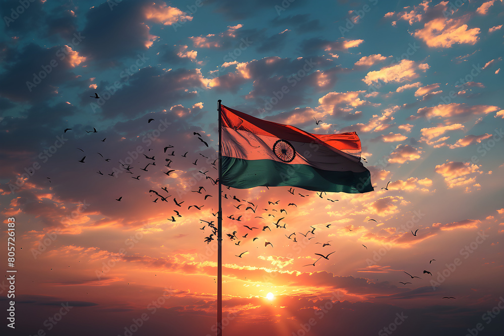 Indian flag and birds soaring high in the sky, perfect for India's ...