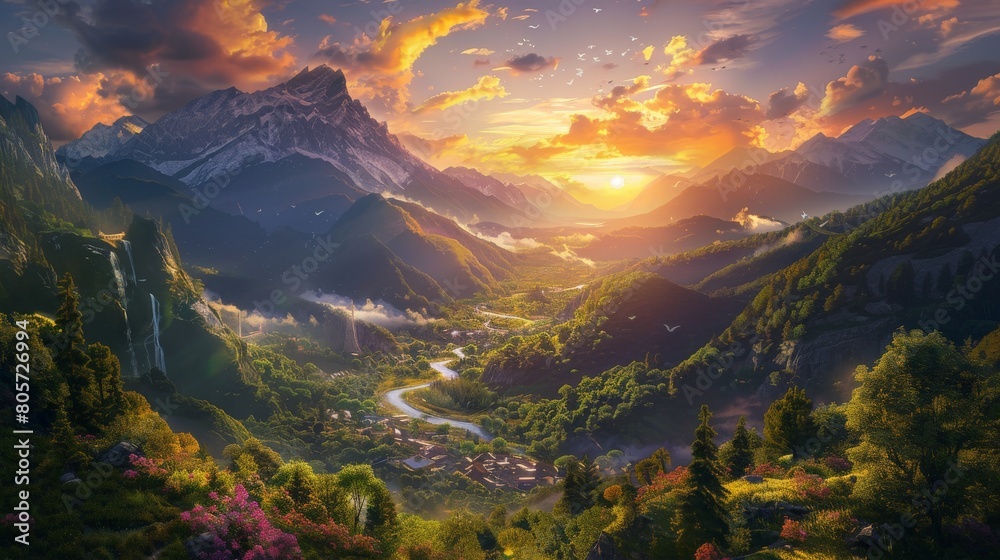 Epic sunrise over Shangri La, creating a cinematic and awe-inspiring ...