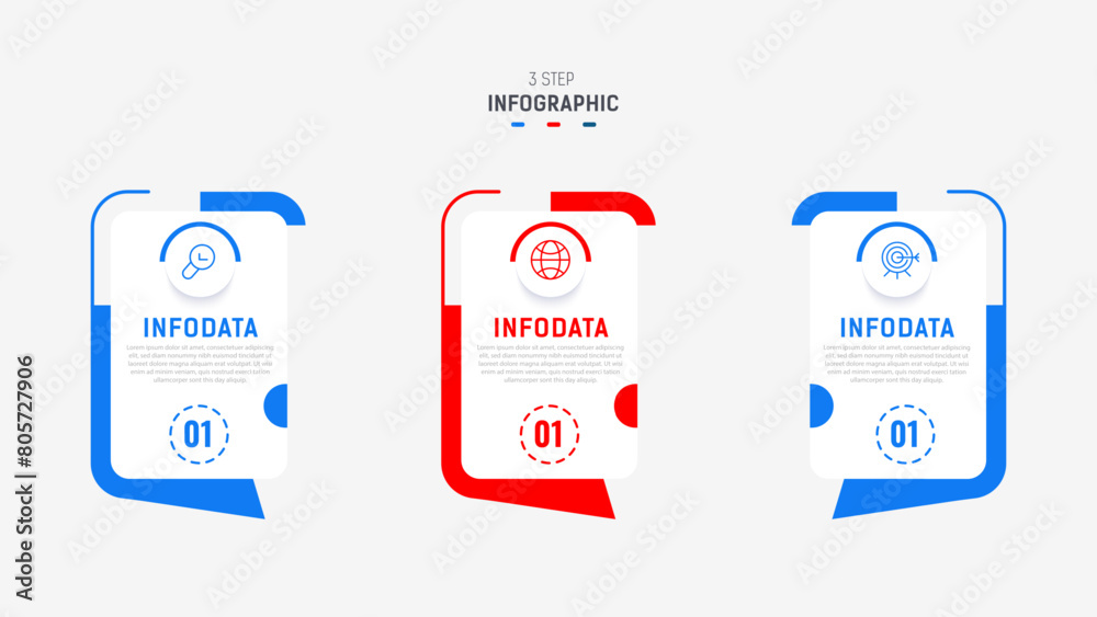 Three Step Infographic label design Vector template with line icons ...