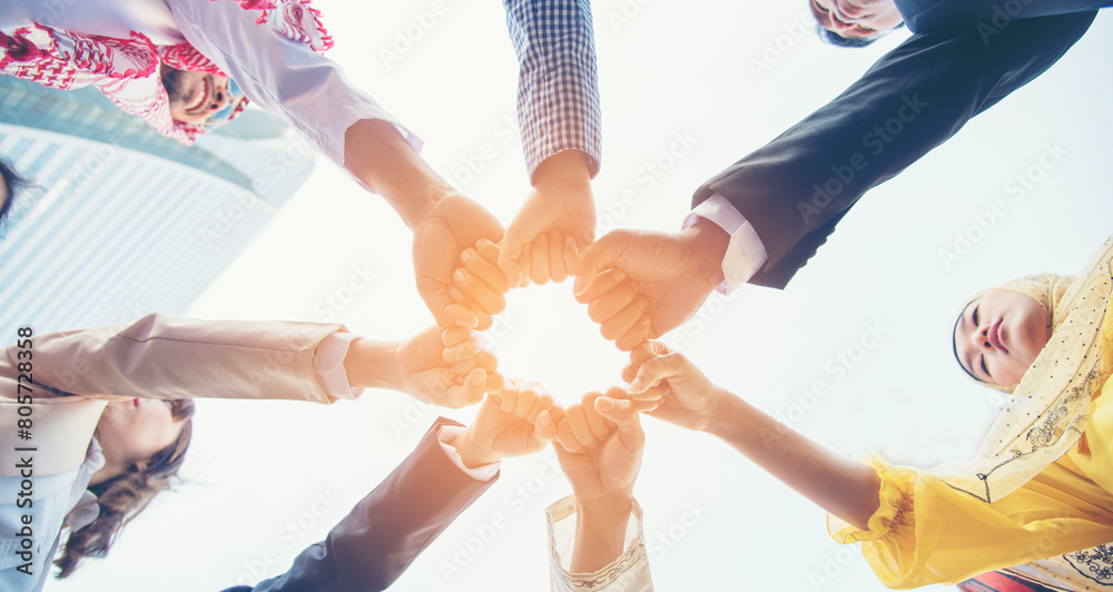 Banner diversity solidarity team multiethnic Partners hands together ...