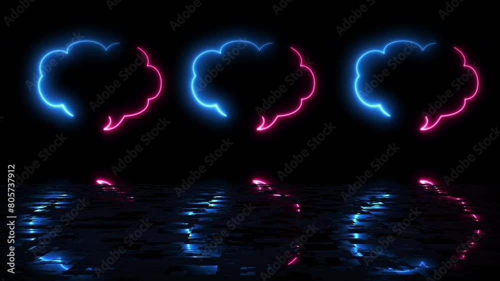 Cloud shape text msg icon animation in 4K reflective black bg. Chatting ...