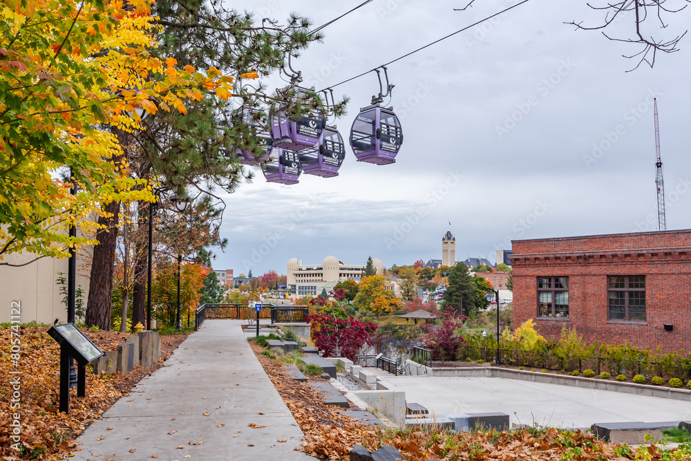 Numerica Skyride cabins in the Spokane Riverfront Park in autumn in ...