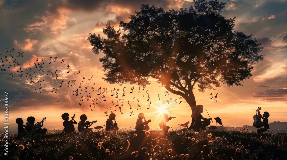 The image shows a group of diverse children playing together in a ...