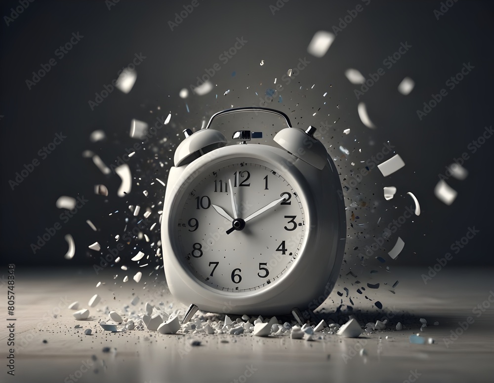 Time is running out. White alarm clock with flying numbers as a symbol ...