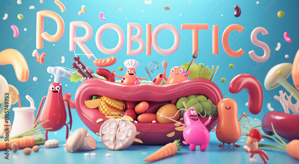 3d cartoon illustration of cute tiny happy bacteria cooking in the ...