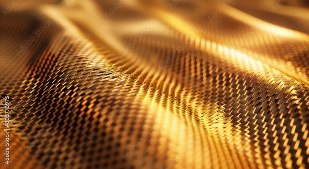 Closeup of the surface texture and pattern of golden carbon fiber ...