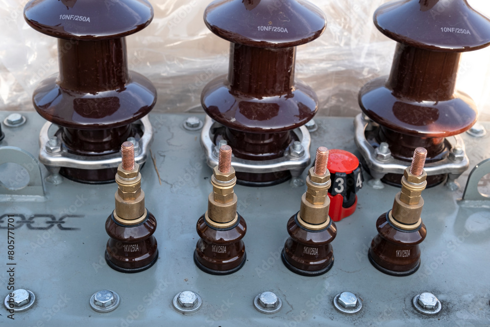 Electric transformer, high voltage transformer design elements. Stock ...