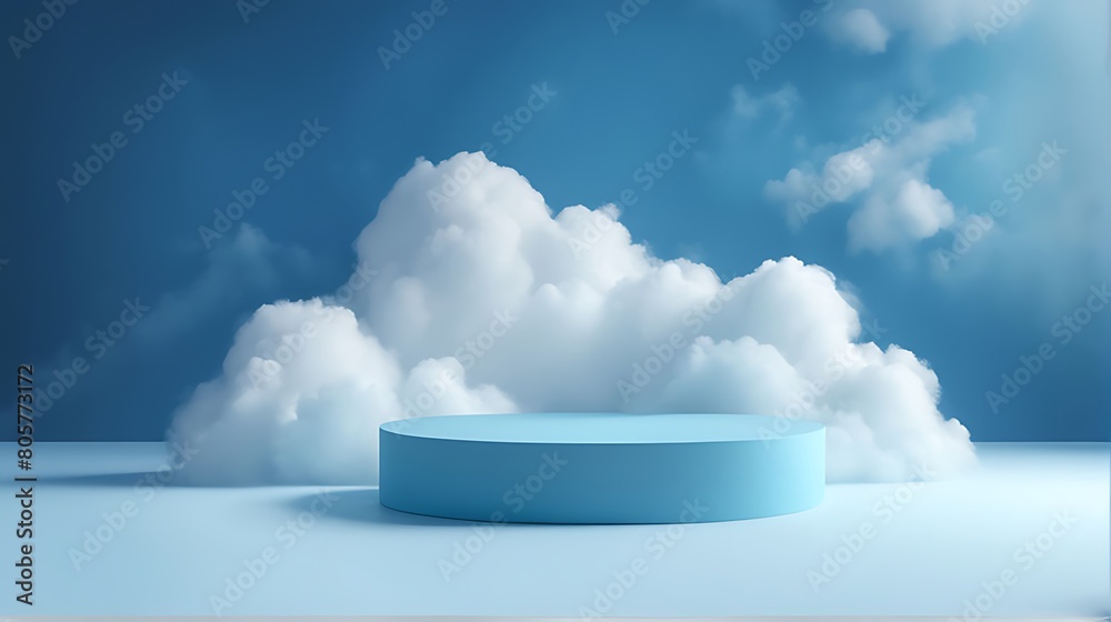 Cloud background podium blue 3d product sky white display platform ...