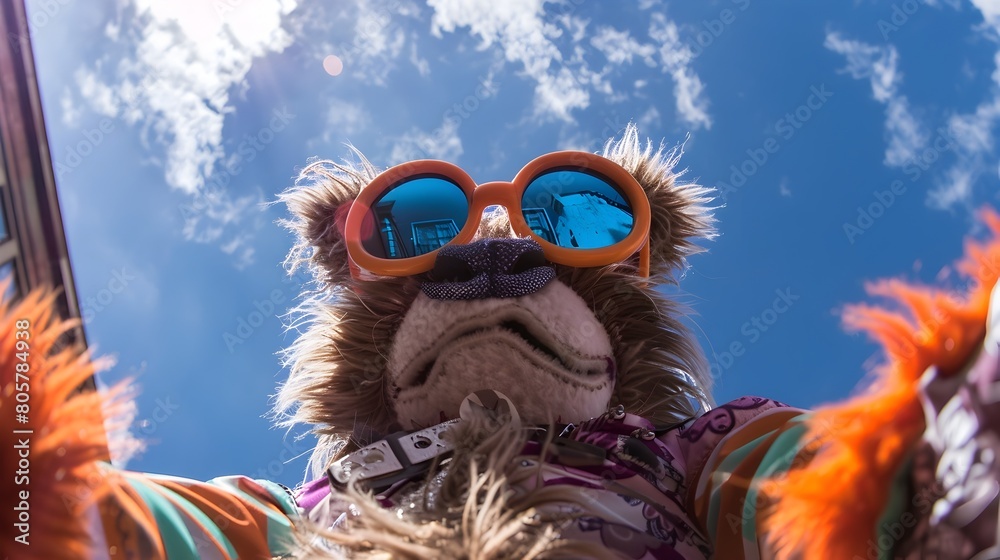 ภาพประกอบสต็อก Mischievous Anthro Furry Sloth in Playful Costume Pulls ...