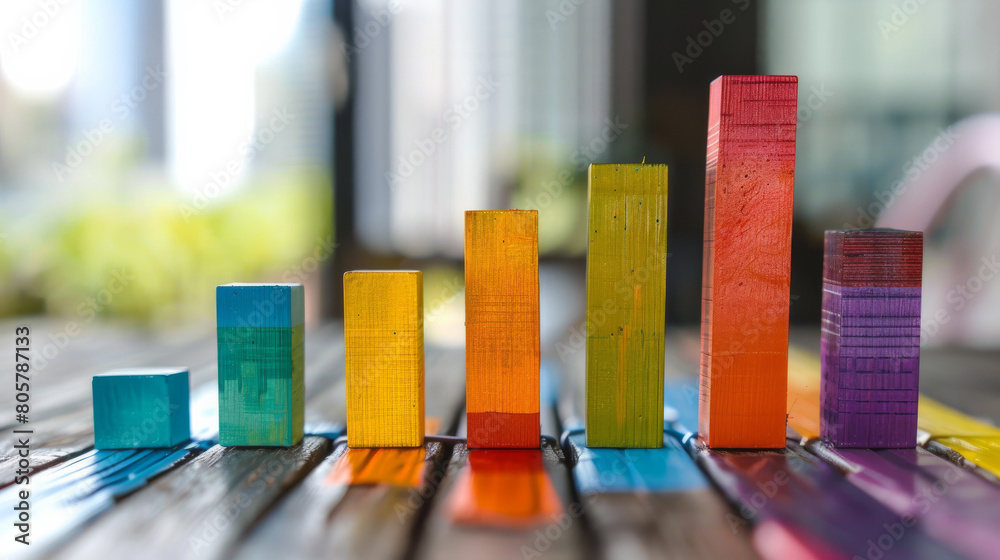 Bar charts with many colors going up and down for stock market ...