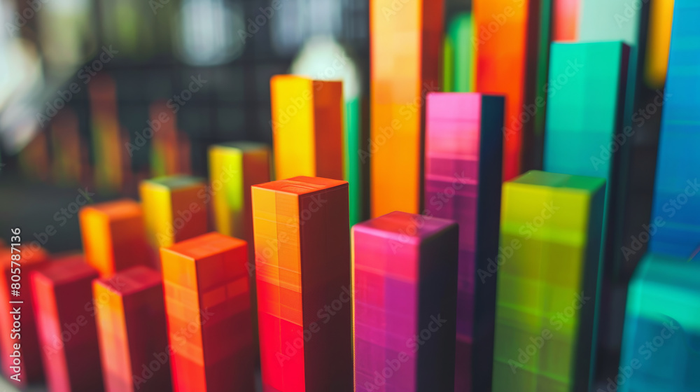 Bar charts with many colors going up and down for stock market ...