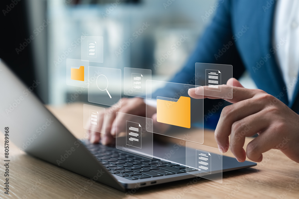 Document management concept. Virtual screen icons Document Management ...