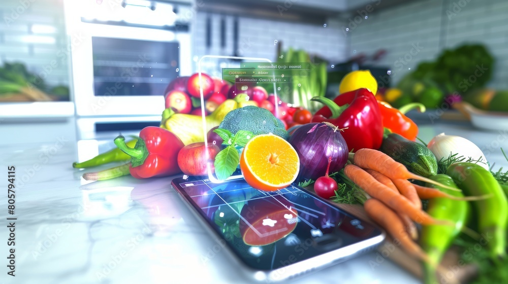Smartphone grocery shopping with virtual reality display of fresh ...