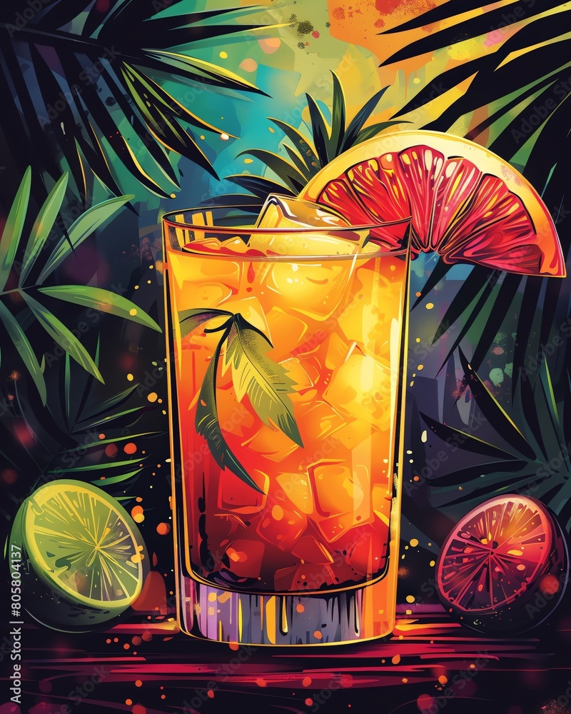 stylized vector graphic of a Mango Mule cocktail from the rear ...