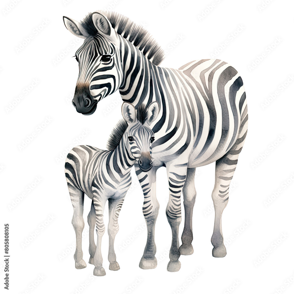 AI-Generated Watercolor cute mother and baby Zebra Clip Art ...