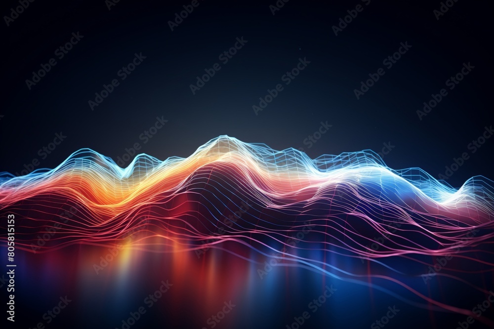 Abstract digital wave, technology in motion, vibrant pixels, front view ...