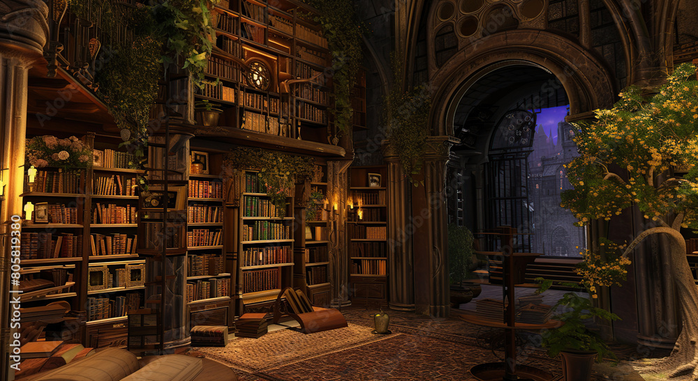 Immerse yourself in the mystical allure of the Enchanted Library Haven ...