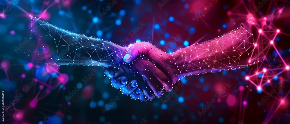 Human and digital connection handshake blends real and virtual ...