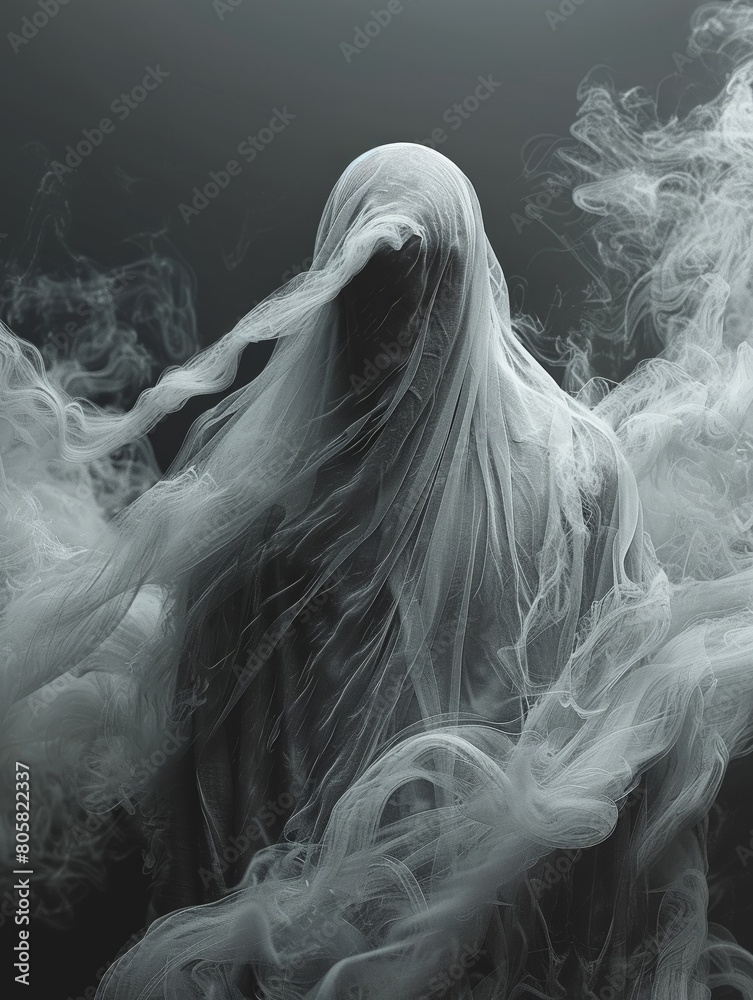 Wispy tendrils of fog wrapping around a spectral figure Stock ...