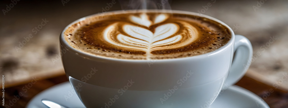 An irresistible close-up of a cappuccino, capturing the creamy texture ...