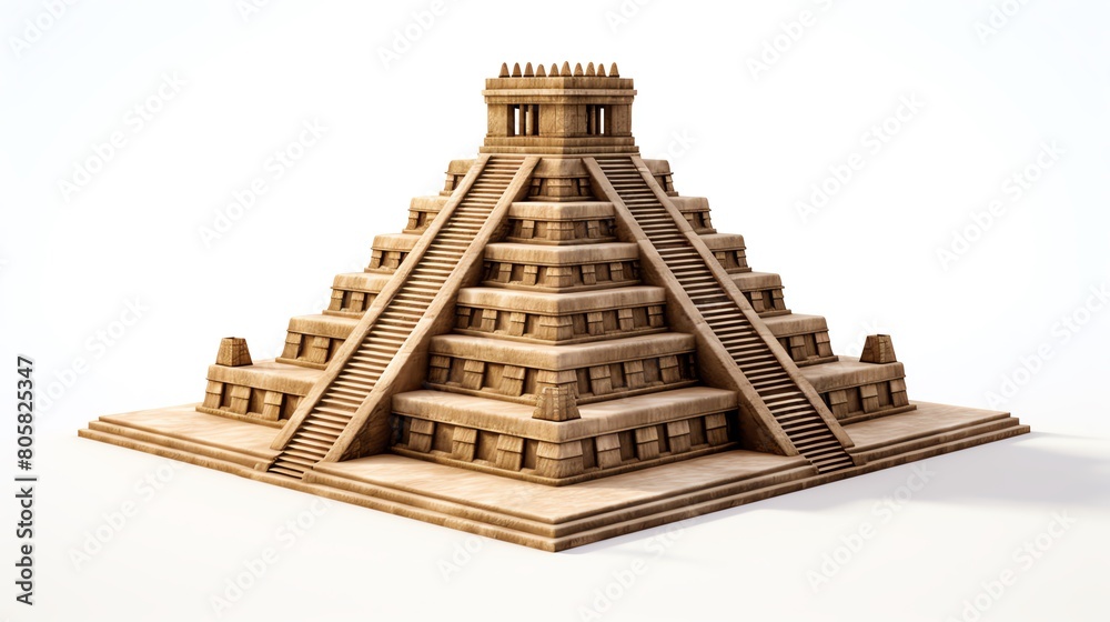 Artistic render of a Mayan temple model, emphasizing stepped pyramids ...