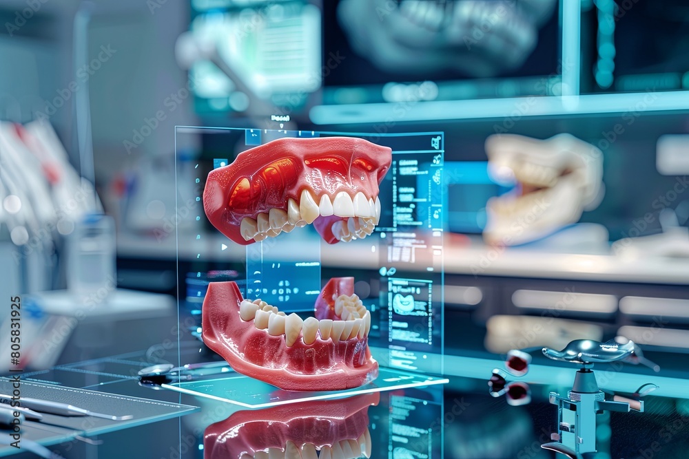A 3D model of a jaw with teeth and toothpaste for educational dental ...