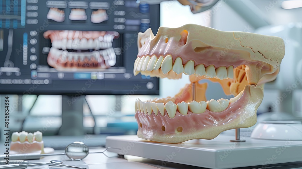 A detailed model of a dinosaurs teeth displayed on a table, showcasing ...