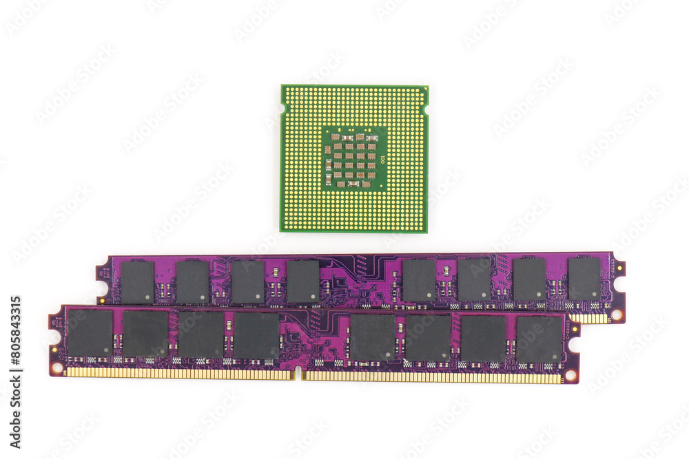 CPU and RAM isolated on a white background. CPU and RAM for a laptop ...
