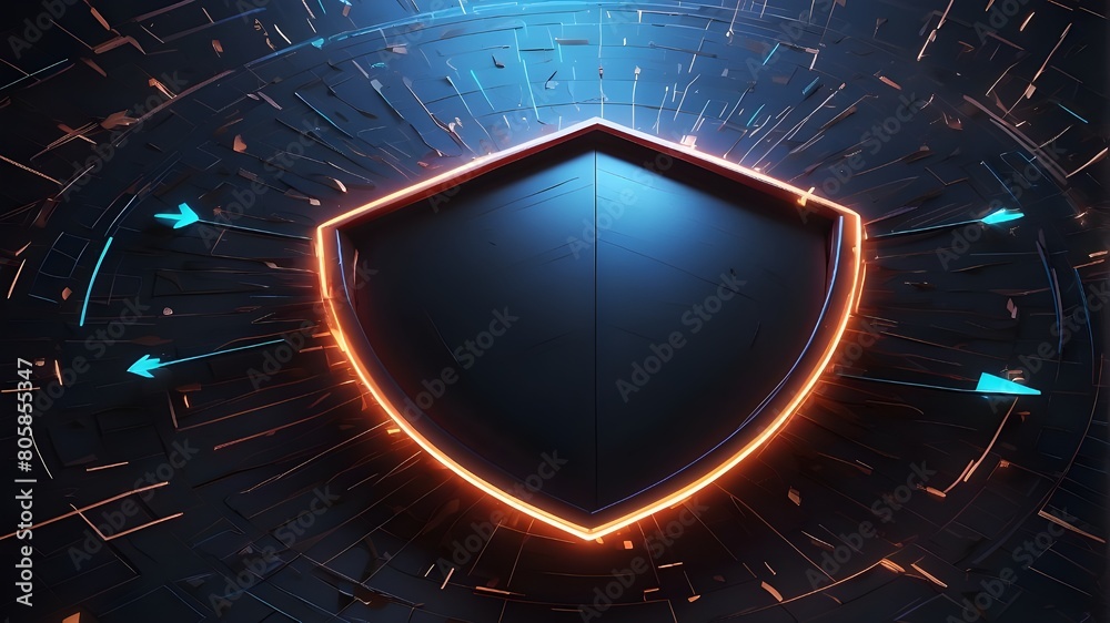 An image of a shield with copy space and digital arrows surrounding it ...