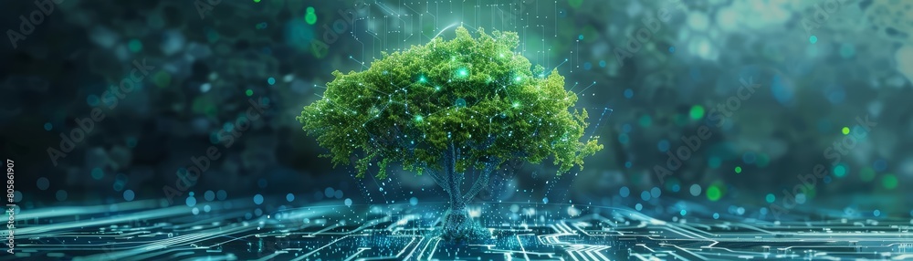 Engage with the growing tree in cyberspace, symbolizing ecological IT ...