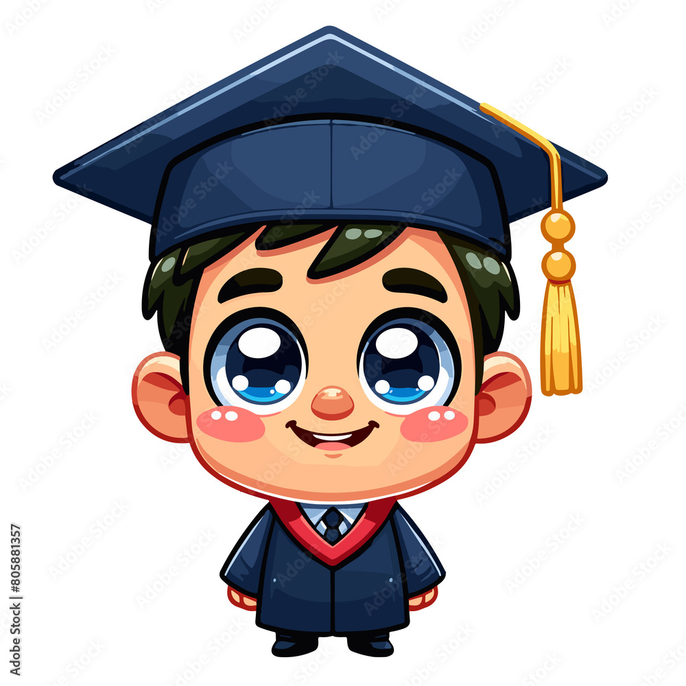 Cute Cartoon Boy in Graduation Cap, Kid-Friendly Graduation Celebration ...
